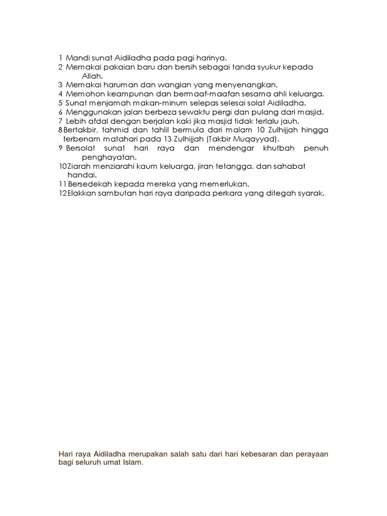Mandi Sunat Aidiladha Pada Pagi Harinya | PDF
