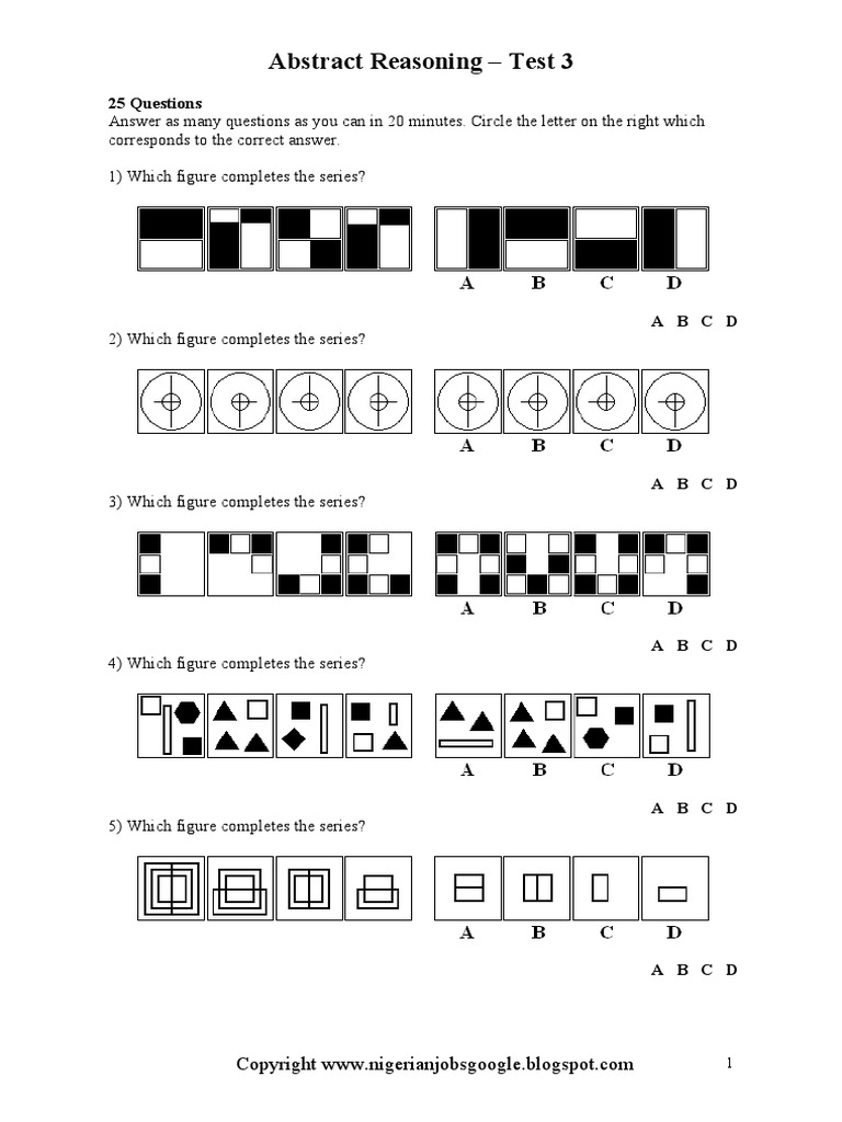Abstract Reasoning - Test 3: 25 Questions | Download Free PDF ...