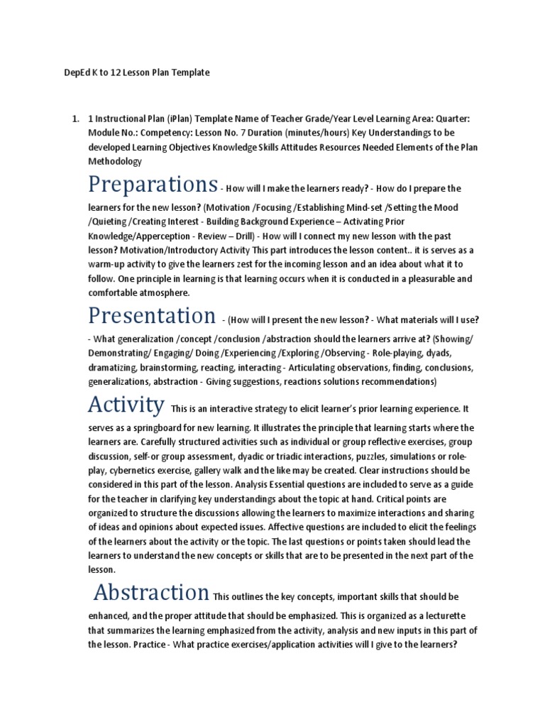 DepEd K to 12 Lesson Plan Template | PDF | Educational Assessment ...