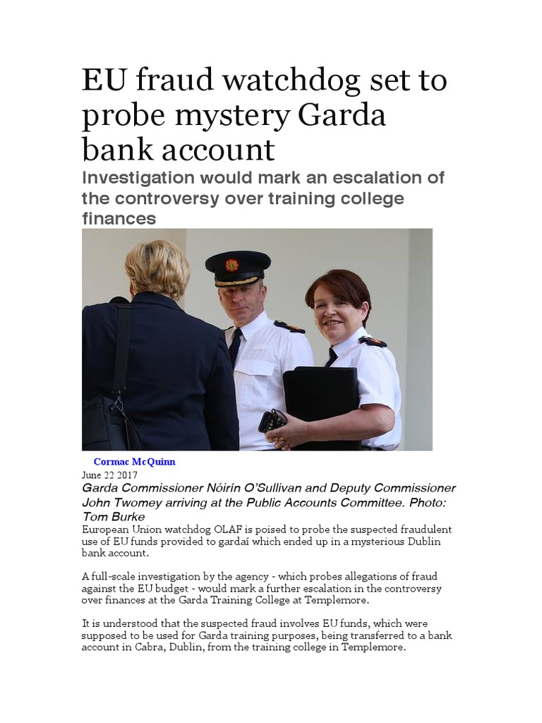 EU Fraud Watchdog Set To Probe Mystery Garda Bank Account | PDF ...