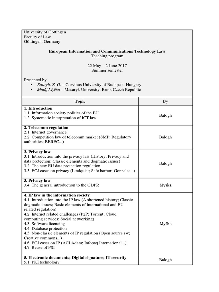 European ICT Law Summer Program 2017 | PDF | E Commerce | Computer Security