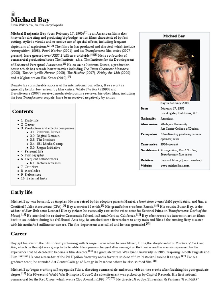 Michael Benjamin Bay (Born February 17, 1965) | PDF | Leisure