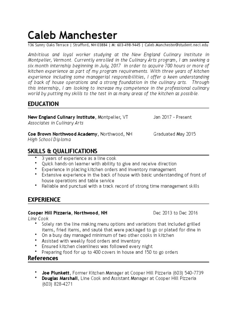 Caleb Manchester Resume Final Draft | PDF | Career & Growth | Cooking, Food & Wine