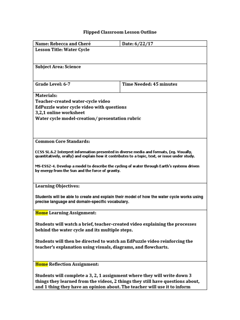 flipped classroom lesson | Rubric (Academic) | Quality Of Life