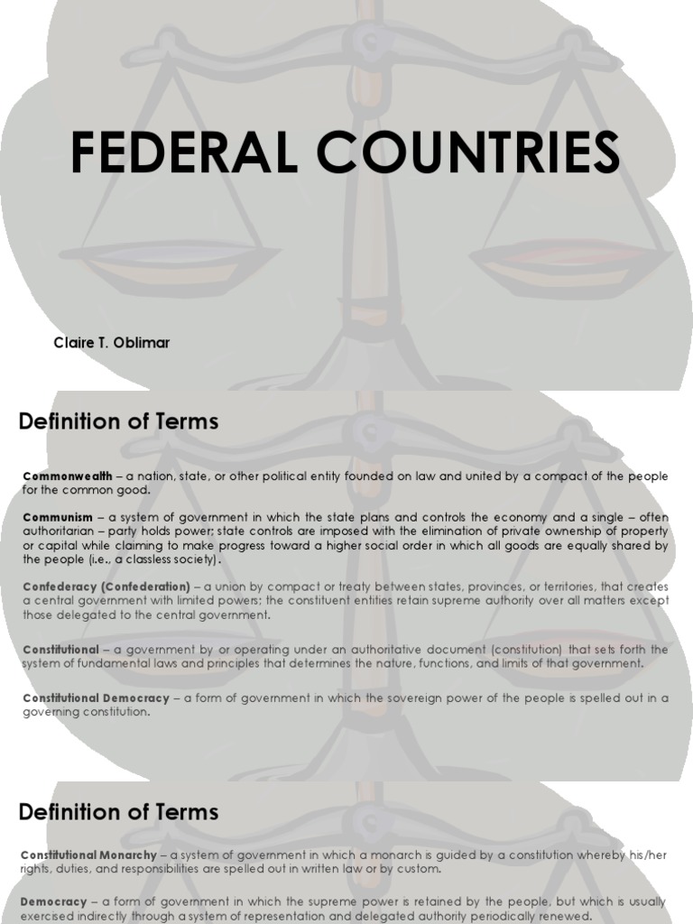 Federal Countries: Claire T. Oblimar | PDF | Legislature | Federation