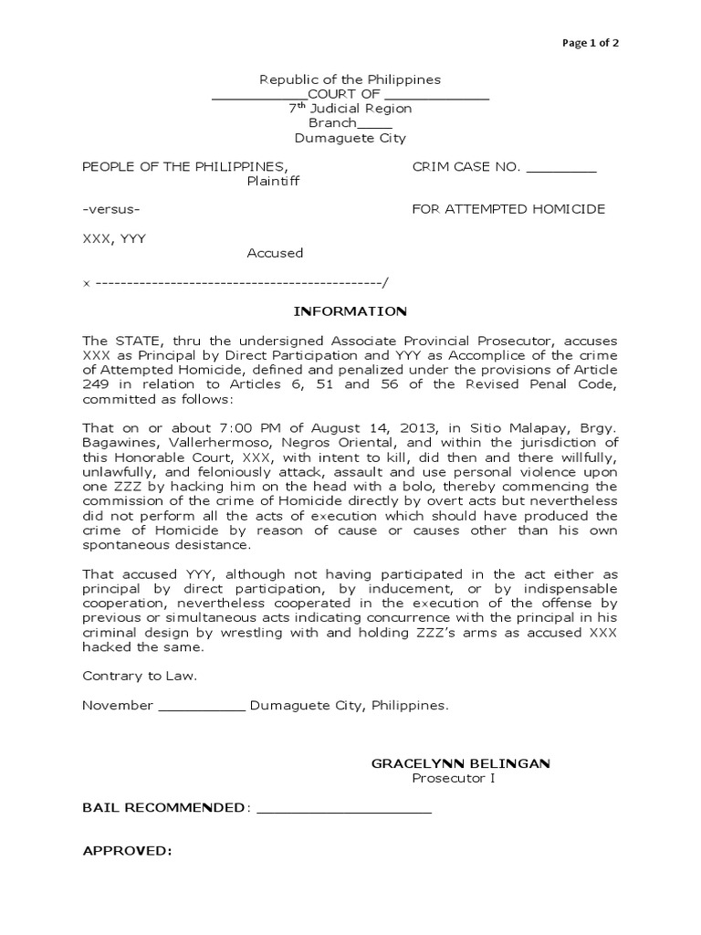 Attempted Homicide Case Information | PDF | Prosecutor | Homicide