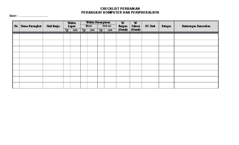 Form Checklist Perbaikan | PDF