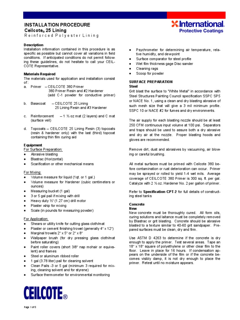Installation Procedure Ceilcote 25 Lining | Download Free PDF ...