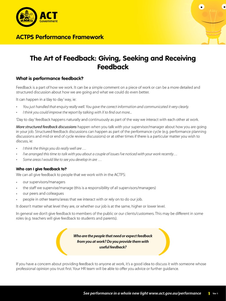 The Art of Feedback: Giving, Seeking and Receiving Feedback: ACTPS ...