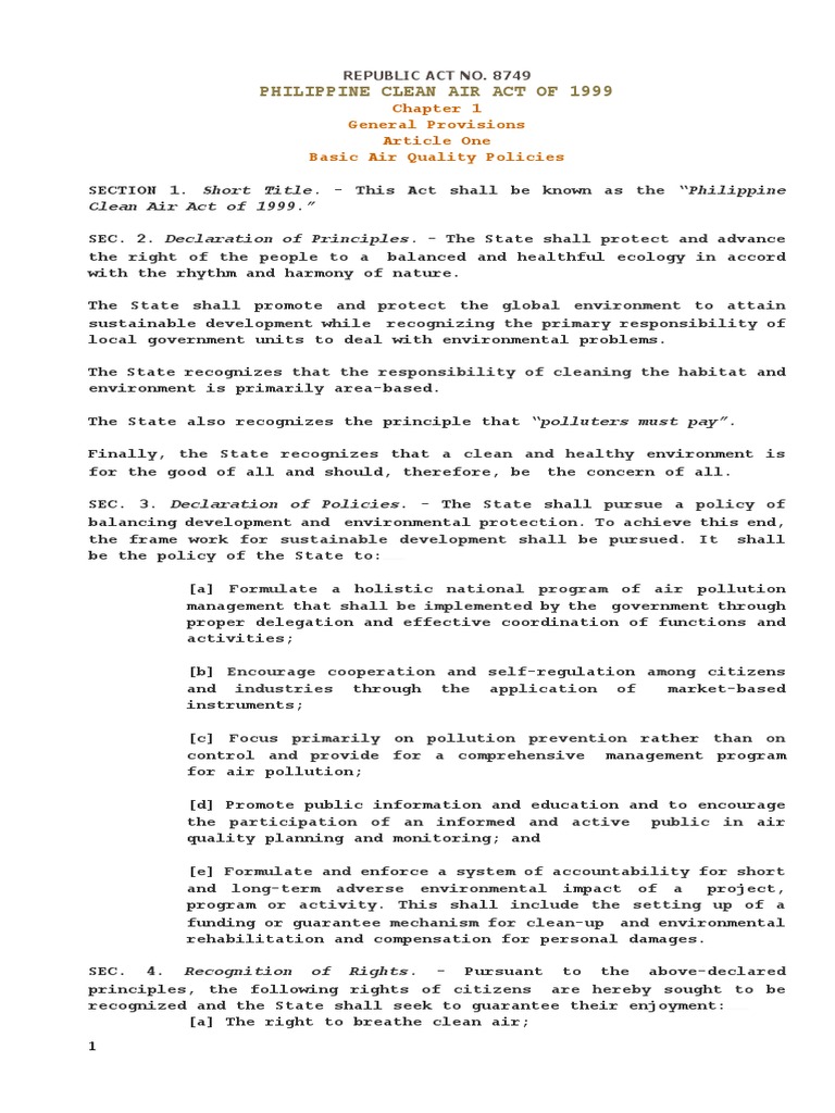 The Philippine Clean Air Act of 1999: Establishing the Right to Breathe ...
