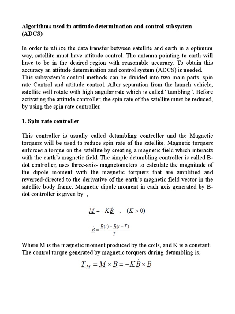 ADCS Algorithms for Satellite Control | PDF | Attitude Control ...