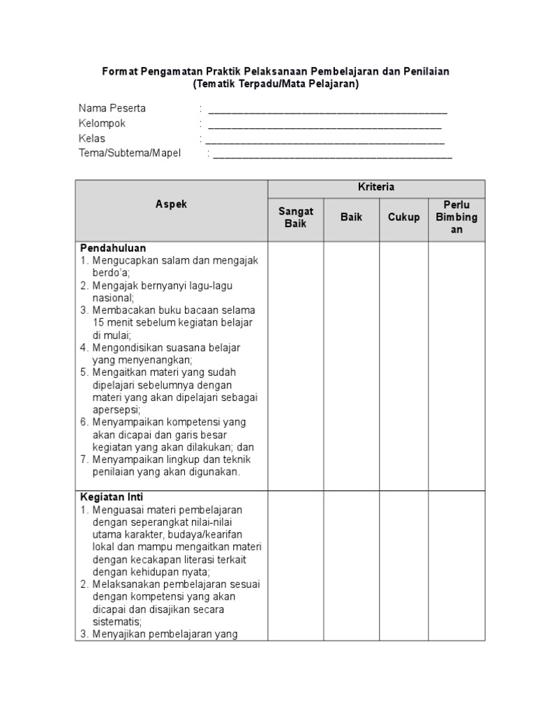 2.6 LK Pengamatan Praktik Pelaksanaan Pembelajaran Dan Penilaian | PDF