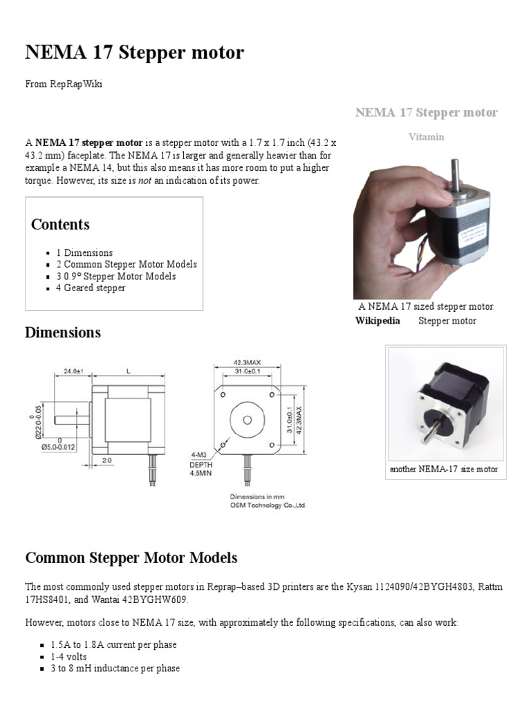 NEMA 17 Stepper Motor - RepRapWiki | PDF | Electrical Components ...