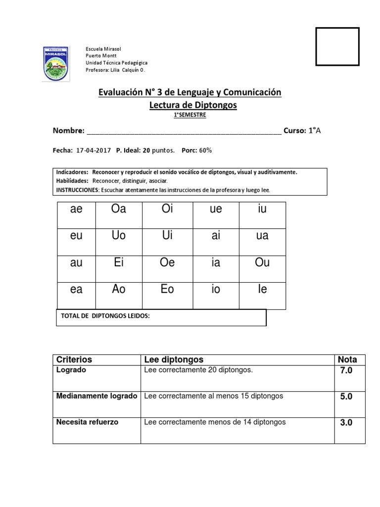 Lectura de Diptongos | PDF