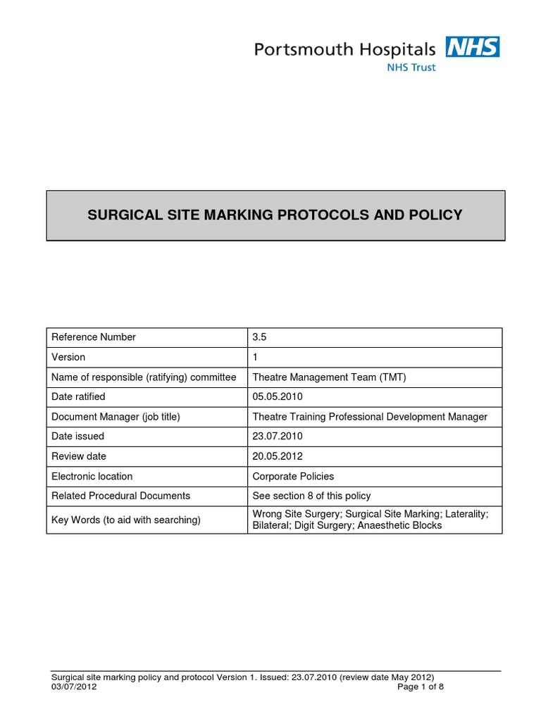 Surgical Site Marking Protocols and Policy | PDF | Patient Safety | Surgery