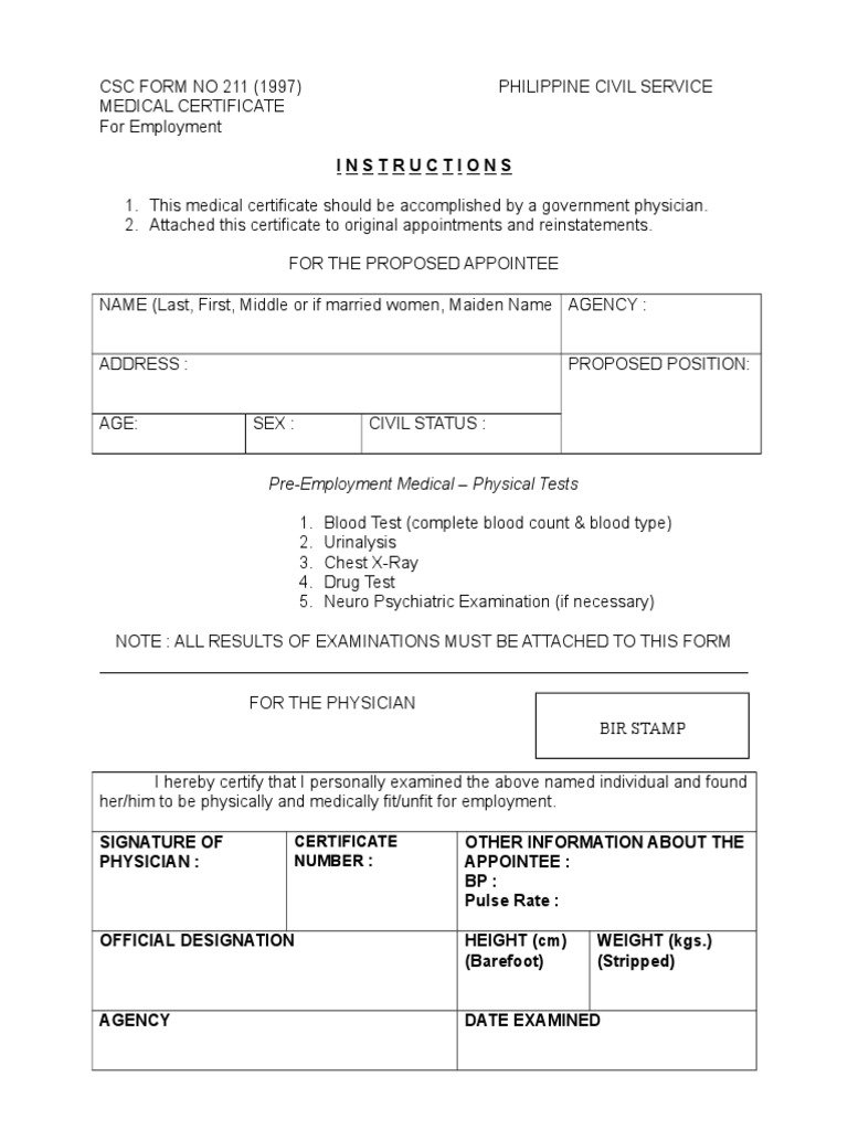 CSC Form No 211 (Medical-Blank) | PDF | Health Sciences | Medical ...