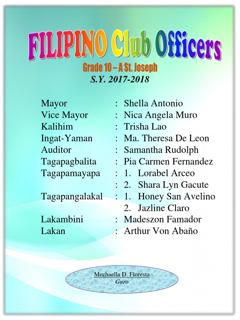 Class Officers List 2017-2018 | PDF | Social Science