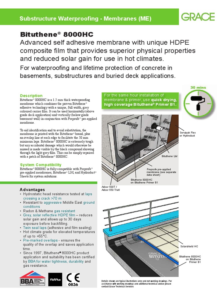 Bituthene - 8000HC - Me (2016-04-25) | PDF | Basement | Adhesive