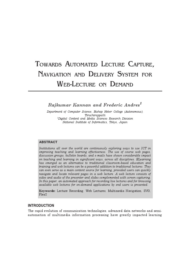 Towards Automated Lecture Capture, Navigation and Delivery System For Web-Lecture On Demand ...