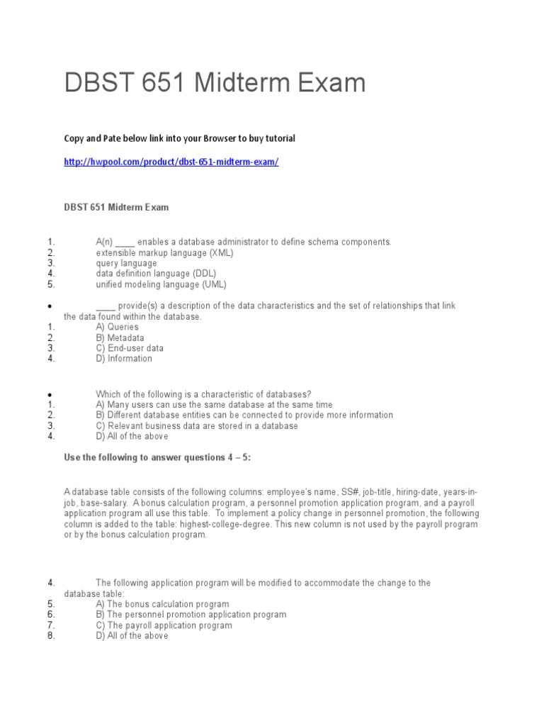 DBST 651 Midterm Exam | PDF | Database Design | Databases