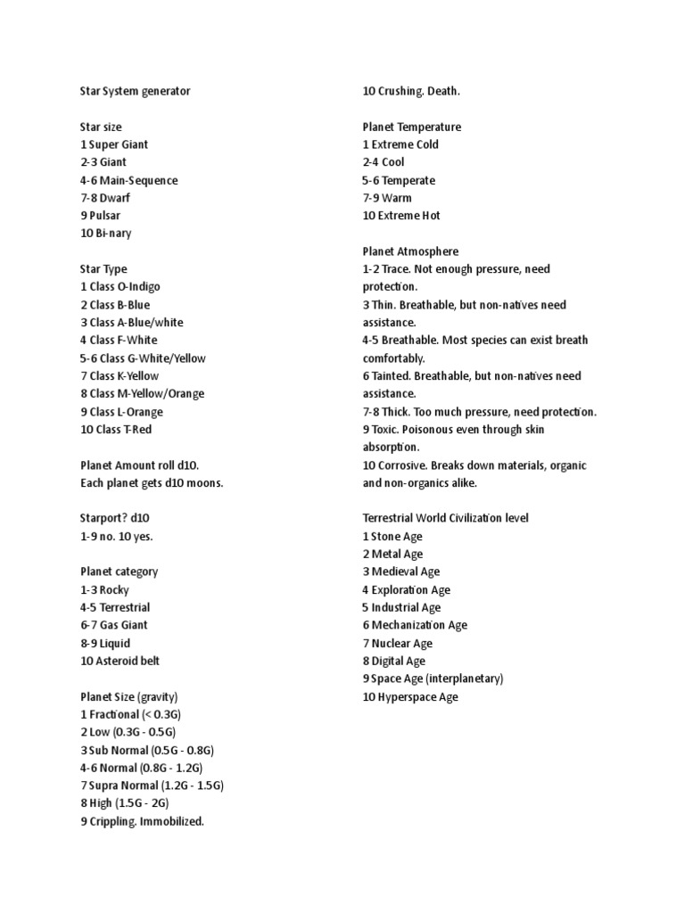 Star System Generator | PDF