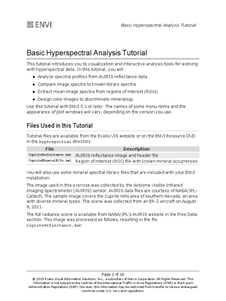 Basic Hyperspectral Analysis Tutorial: Files Used in This Tutorial ...