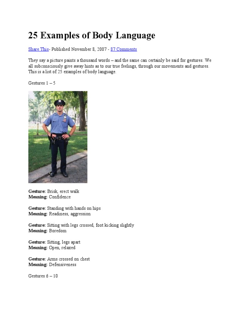 Body Language Gestures And Meanings