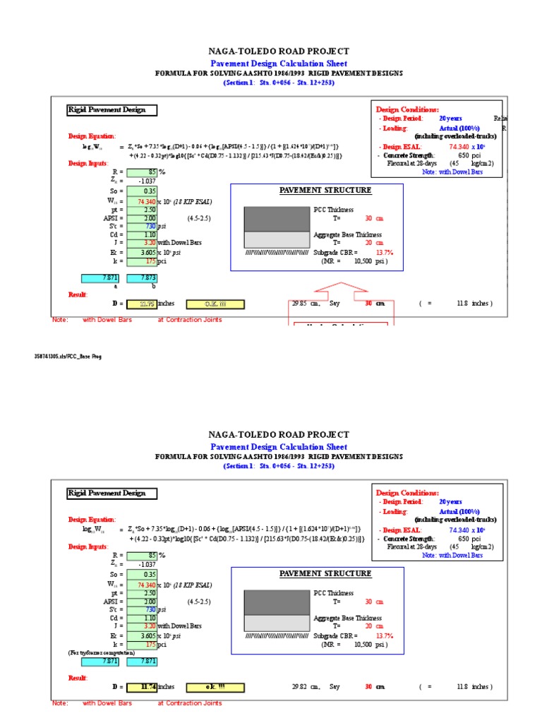 Naga-Toledo Road Project: Pavement Design Calculation Sheet | PDF ...