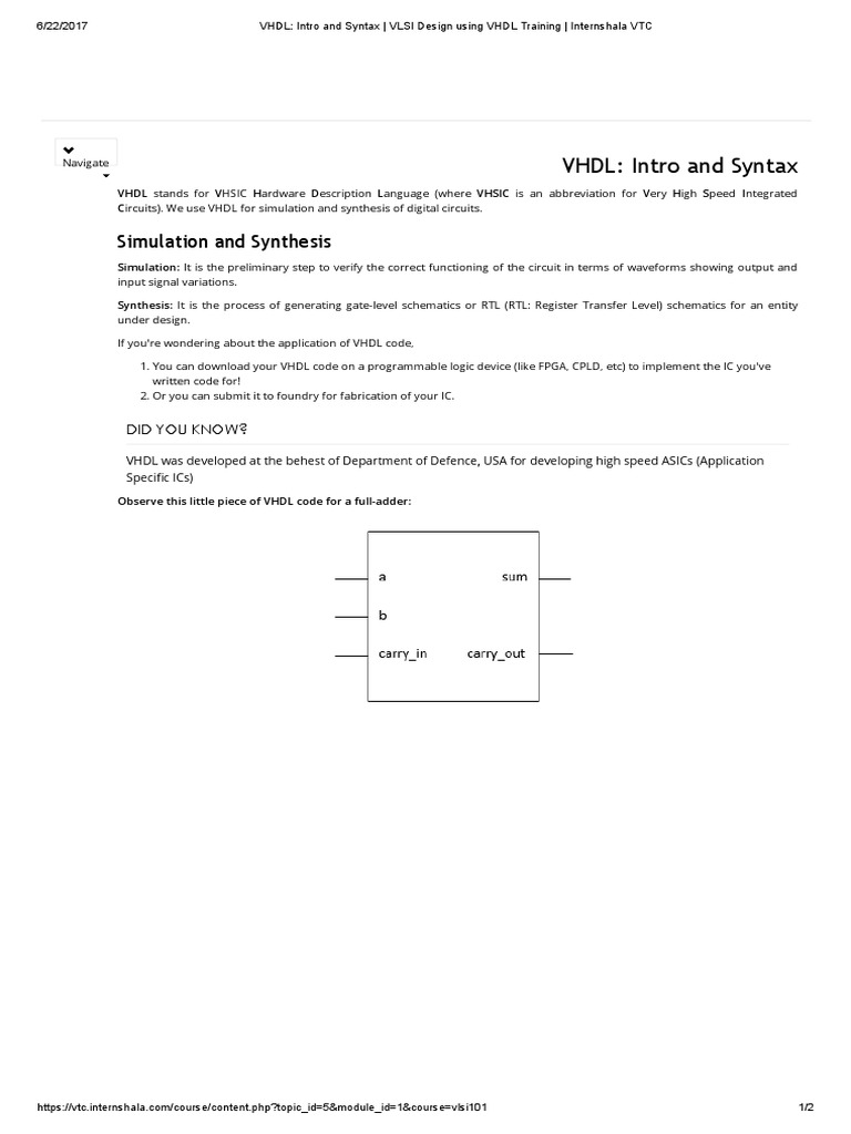 VHDL - Intro and Syntax - VLSI Design Using VHDL Training - Internshala VTC | PDF | Vhdl | Areas ...