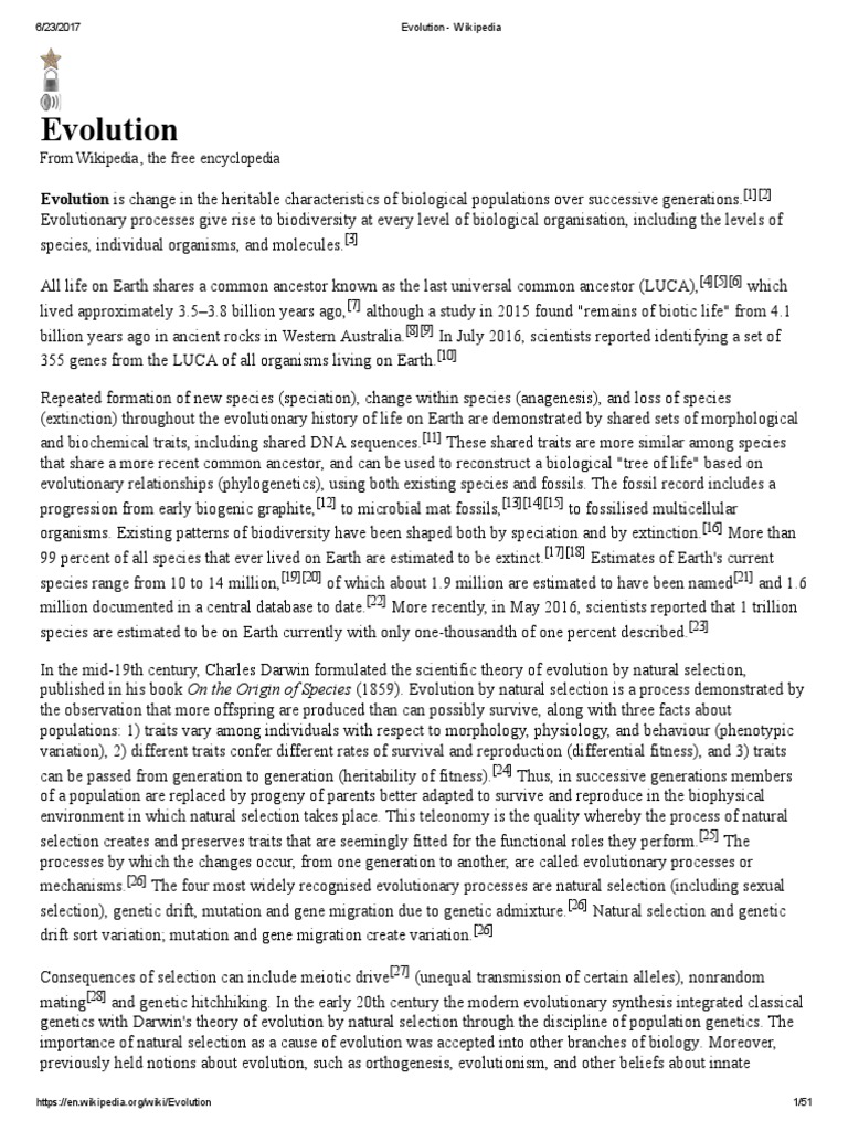 Evolution - Wikipedia | PDF | Evolution | Natural Selection