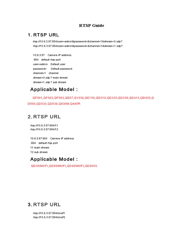 ESCAM RTSP Links and VLC Setup Guide | PDF | Streaming Media | Application Layer Protocols