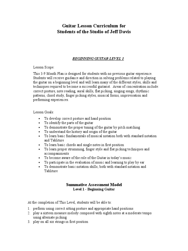 A Comprehensive Guitar Curriculum Outlining Beginning, Intermediate ...