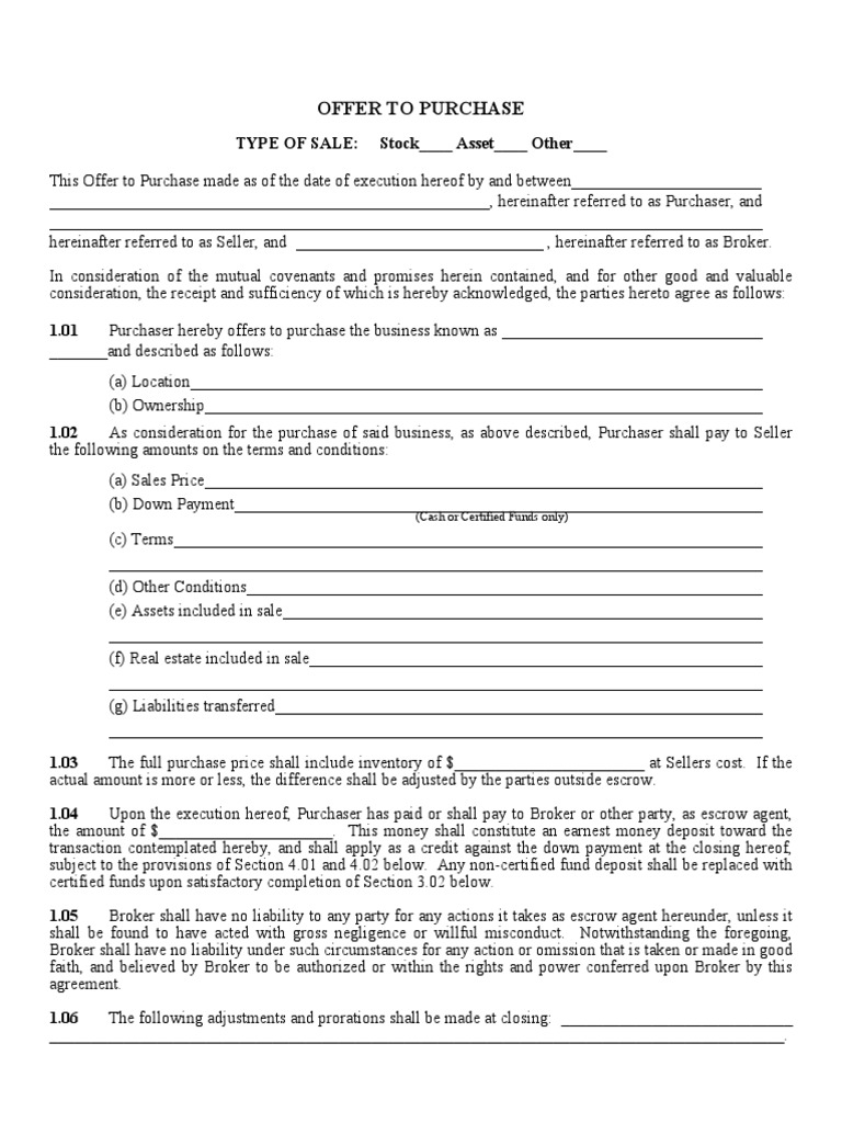 Offer To Purchase Sample | PDF | Sales | Virtue