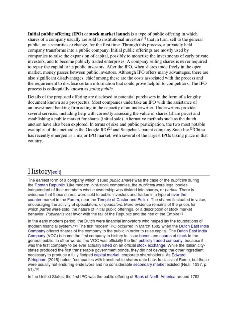IPO Process and Advantages Disadvantages | PDF | Initial Public ...