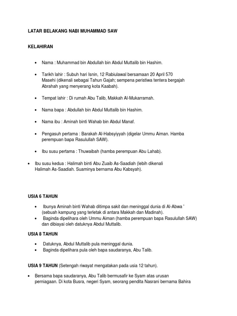 Biodata Nabi Muhammad SAW | PDF