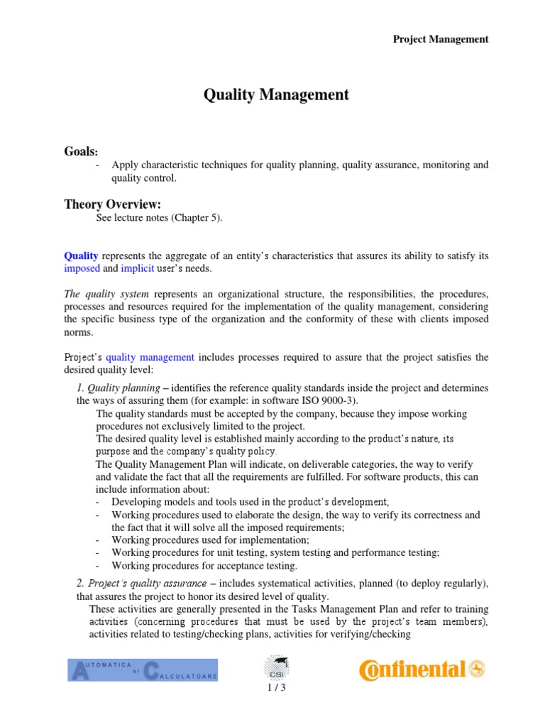 Quality Management: Goals | PDF | Quality Assurance | Quality (Business)