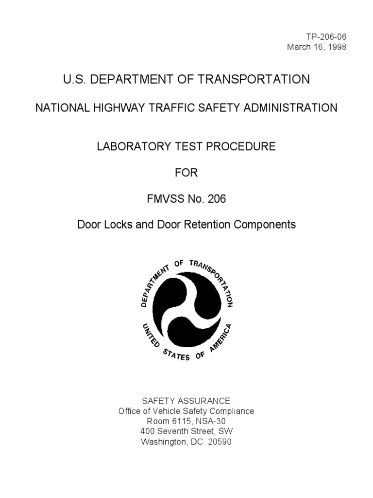 FMVSS 206 Compliance Testing Procedures | PDF | Calibration | Laboratories