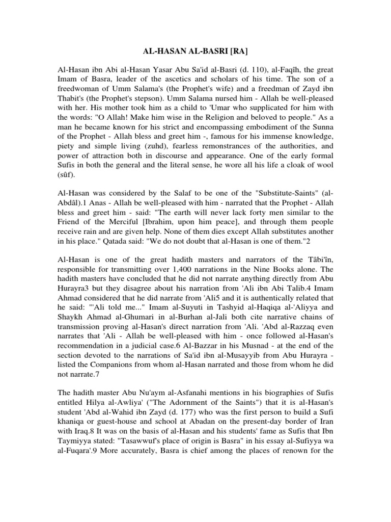 Life and Teachings of Al-Hasan Al-Basri | PDF | Sufism | Hadith