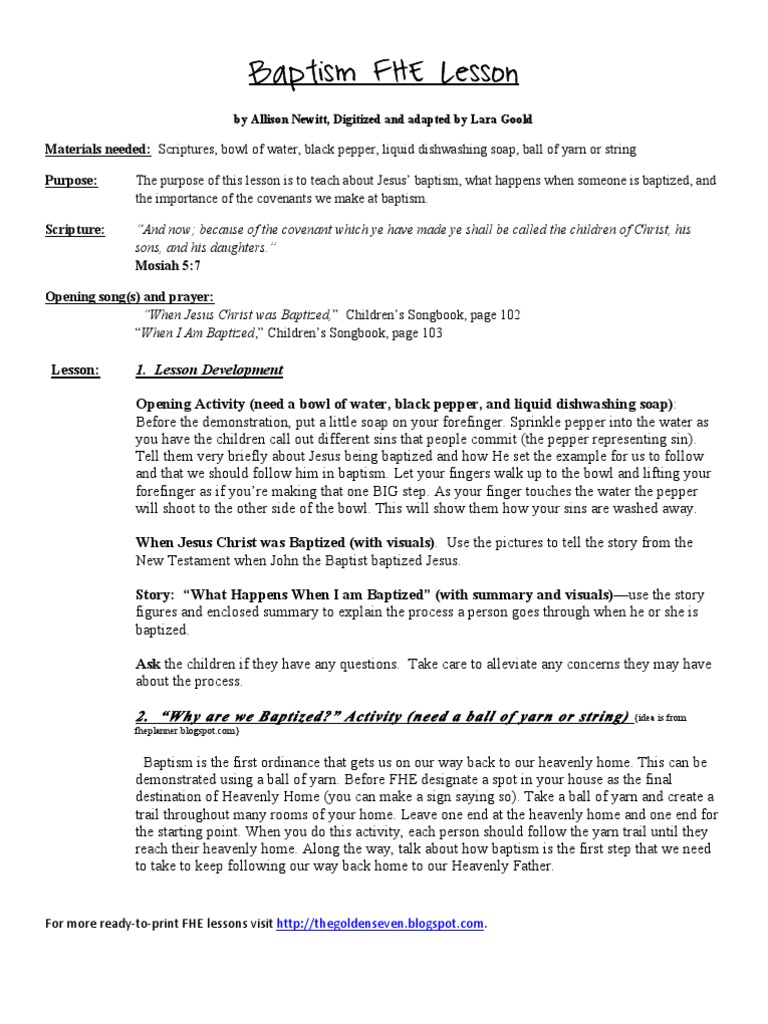 Baptism FHE Lesson | PDF | Baptism | John The Baptist