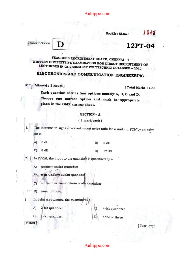 TRB Polytechnic Previous Year Question Paper - Auhippo | PDF