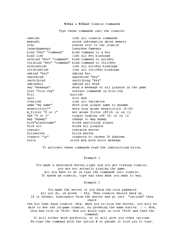 Console Commands | PDF | Command Line Interface | Cyberspace