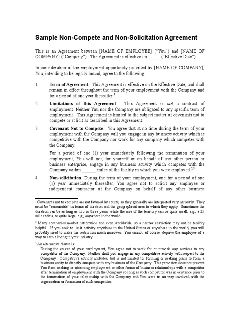 Sample Non-Compete and Non-Solicitation Agreement | Download Free PDF ...