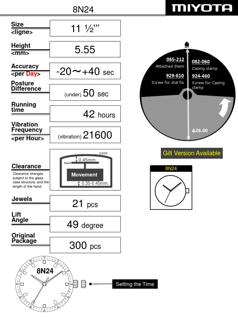 Specifications For The Miyota 8N24 | PDF