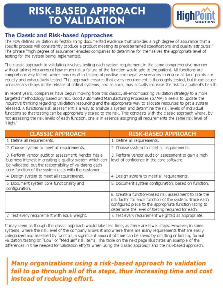 Risk Based Approach To Validation | PDF | Risk | Verification And ...