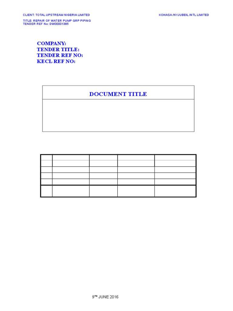 Document Title: Company: Tender Title: Tender Ref No: Kecl Ref No | PDF