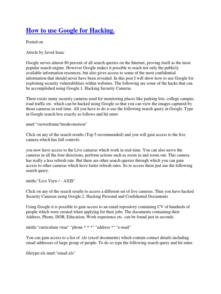 How To Use Google Hack | PDF | Google | Internet Relay Chat