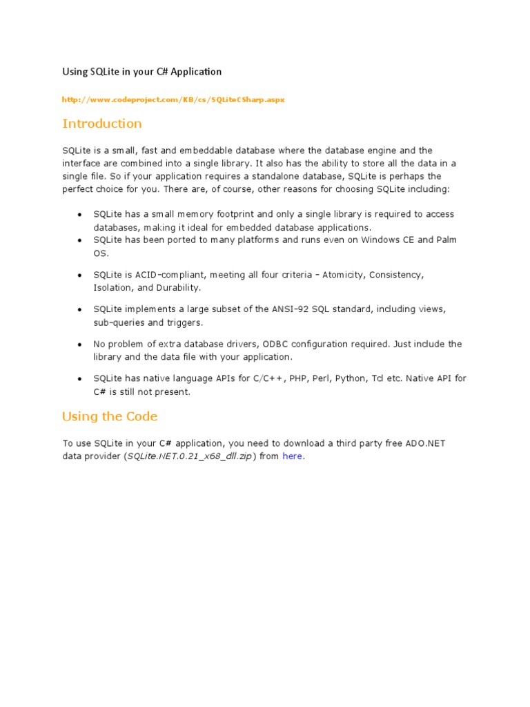 Use SQLite Database in C# Apps | PDF | Databases | Data Management Software