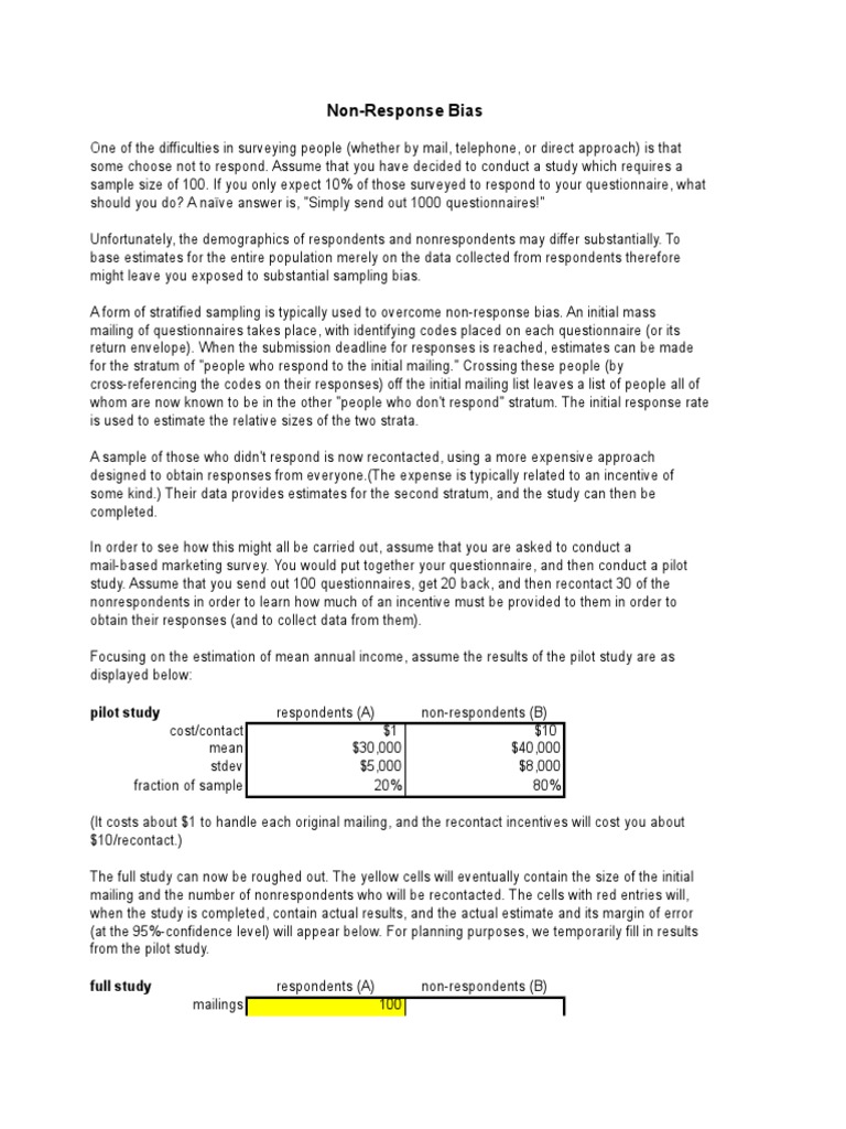 Non-Response Bias: Pilot Study | PDF | Sampling (Statistics) | Questionnaire