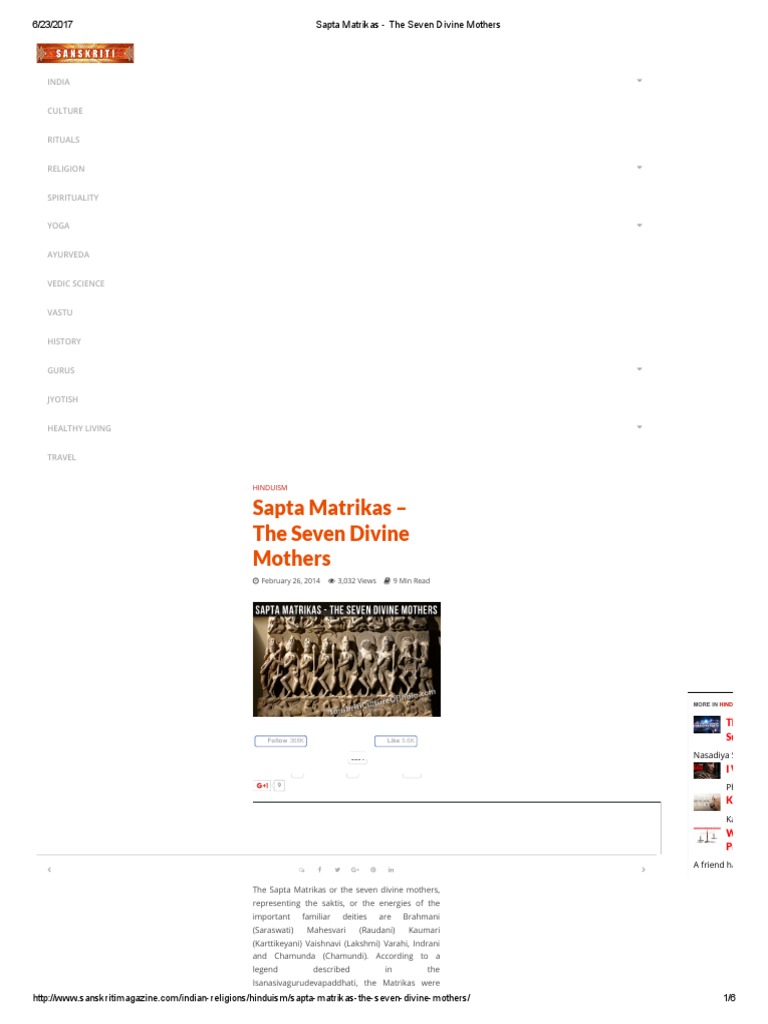 Sapta Matrikas - The Seven Divine Mothers | PDF | Devi | Shiva