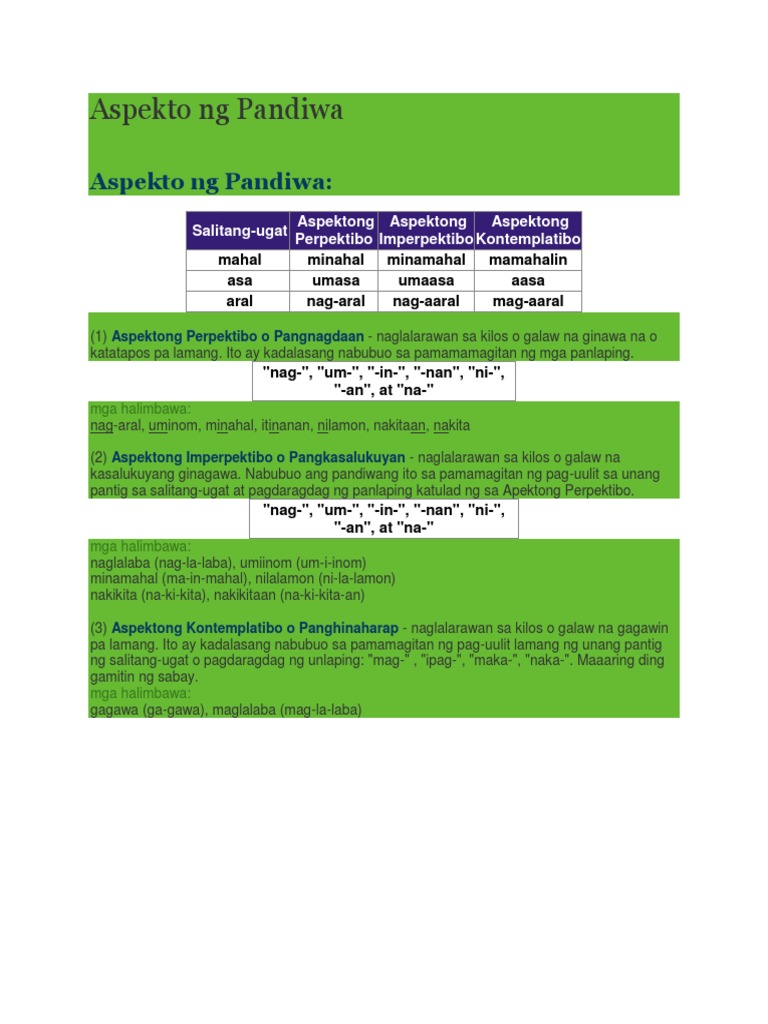 Aspekto NG Pandiwa | PDF